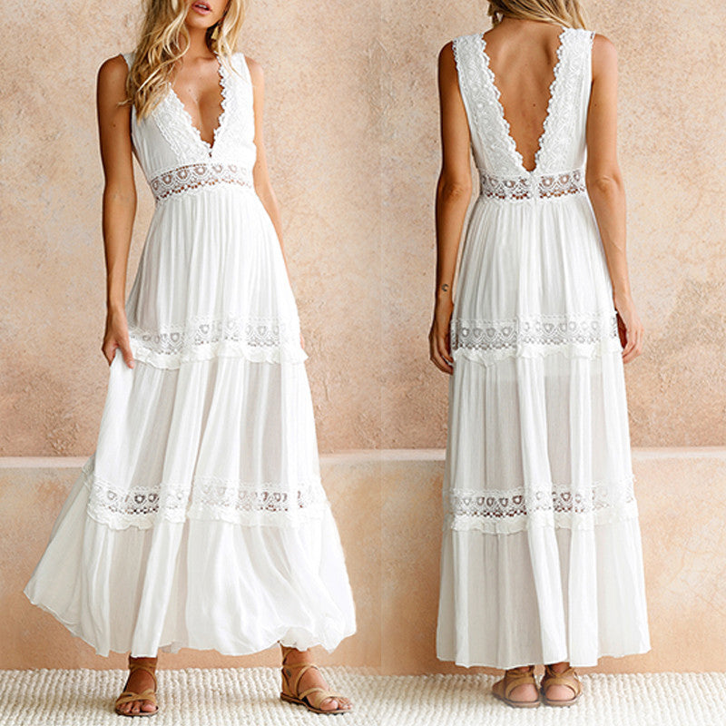 💕Spring New Arrival💕V-Neck Lace Back Maxi Dress – vivahl